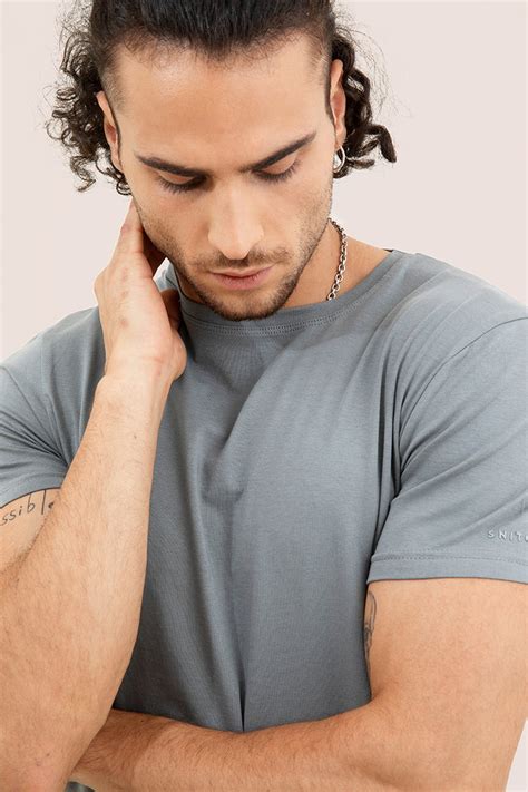 Grey Solid 4 Way Stretch Crew Neck T Shirts Snitch