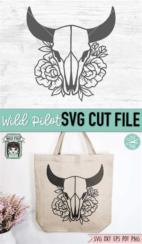 Cow Skull Flowers Svg Cow Skull Floral Svg Bull Skull Floral Etsy