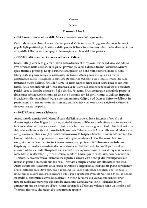 Riassunto Primo Libro Odissea Sintesi Del Corso Di Letteratura Greca