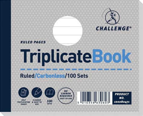 Challenge Triplicate Book Carbonless 100 Pages 5 Pack 105 X 130 Mm Uk