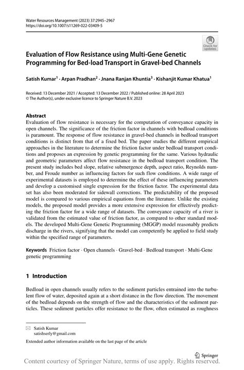 Evaluation Of Flow Resistance Using Multi Gene Genetic Programming For