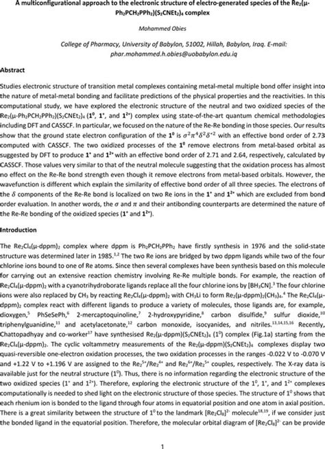 A Multiconfigurational Approach To The Electronic Structure Of Electro