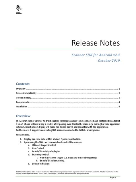 Release Notes Android Sdk V24100 Pdf Pdf Barcode Android Operating System
