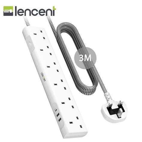 Lencent 3 Meter 9 In 1 Extension Lead With Usb C Port 3250w 13a 6 Way Outlets Power Strip With