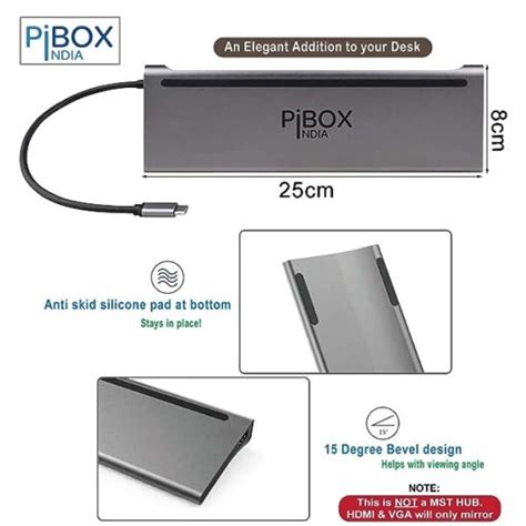 Pibox India 11 In 1 Usb C Dock Adapter Type C Hub 3x Usb 3 0 Ethernet Vga 4k Hdmi Port Sd