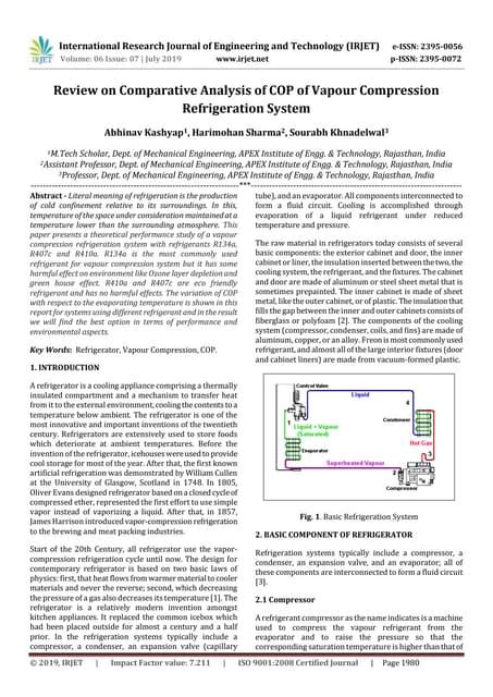 Irjet Review On Comparative Analysis Of Cop Of Vapour Compression Refrigeration System Pdf