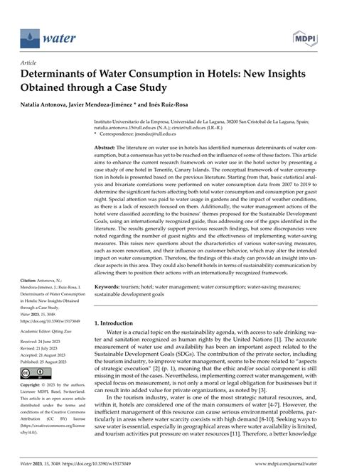 PDF Determinants Of Water Consumption In Hotels New Insights Obtained Through A Case Study