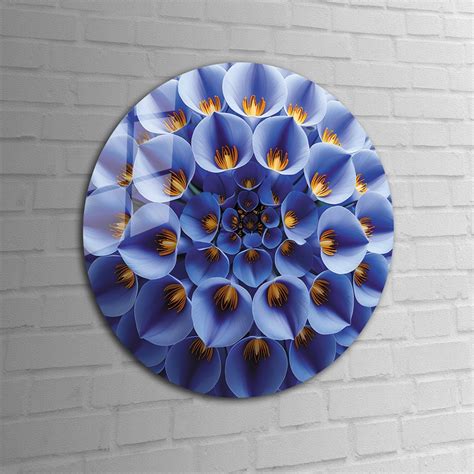 Abstract Floral Wall Art Tempered Glass Wall Art Lotus Wall Decor Glass Printing Art Round Wall