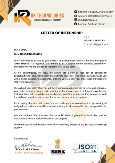 Dasari Narendra On Linkedin Internship Datascience Rktechnologies
