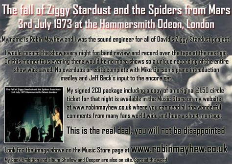 Ziggy Stardusts Soundman With Robin Mayhew