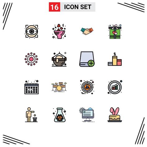 16 Universal Flat Color Filled Lines Set For Web And Mobile Applications Heart T Handshake