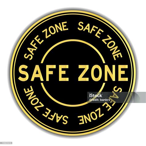 블랙과 골드 컬러 라운드 백색 Backgroundsafe 영역 기호 경고 백색 배경 안전 절연에 Word 안전 지 대에 스티커