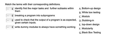 Solved Match The Terms With Their Corresponding Definitions