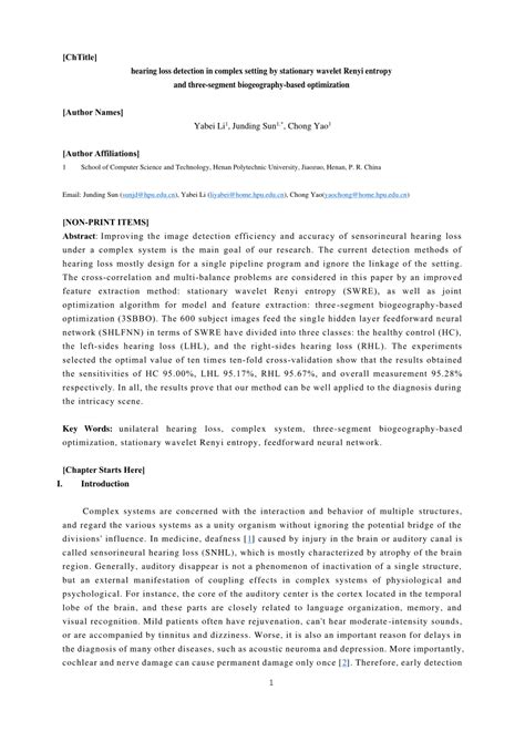 Pdf Hearing Loss Detection In Complex Setting By Stationary Wavelet