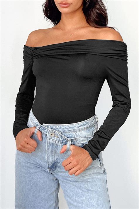 Phoenix Black Off Shoulder Bodysuit Shopperboard