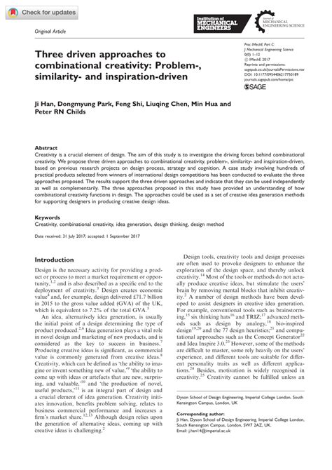 Pdf Three Driven Approaches To Combinational Creativity Problem Similarity And Inspiration