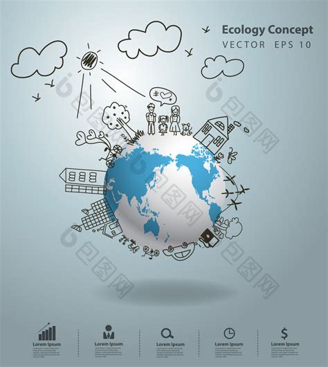 对全球环境的生态学概念创意绘图 包图企业站