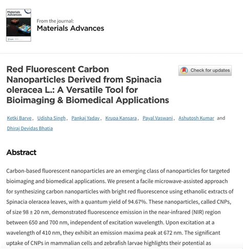 Here We Present Red Fluorescent Carbon Nanoparticles Derived From Spinach For Application In