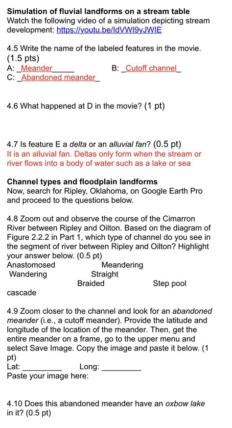 Solved Simulation Of Fluvial Landforms On A Stream Table Watch The Course Hero
