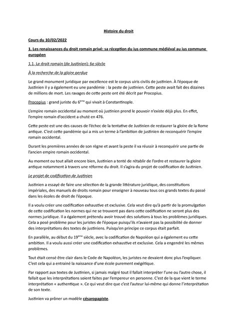 Histoire Du Droit Notes De Cours Histoire Du Droit Cours Du 10 02
