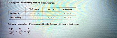 Solved You Are Given The Following Data For Transformer Voltage