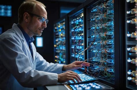 Premium Photo Scientists Working In A Modern Data Center Laboratory