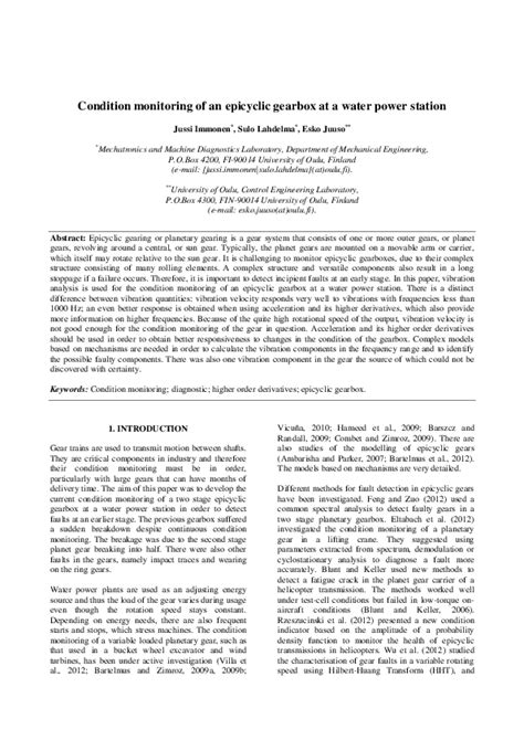 Pdf Condition Monitoring Of An Epicyclic Gearbox At A Water Power Station