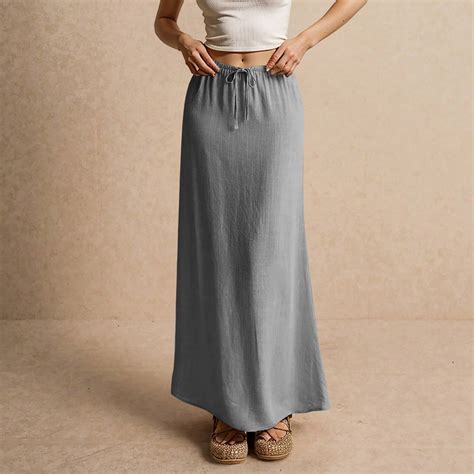 Cotton Linen Skirts For Women Maxi Length Summer Skirts Drawstring Low