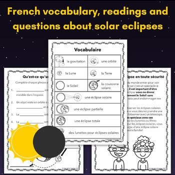 French Solar Eclipse Worksheets and Digital Resource les Éclipses Solaires