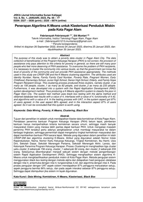 PDF Penerapan Algoritma K Means Untuk Klasterisasi Penduduk Miskin Pada Kota Pagar Alam