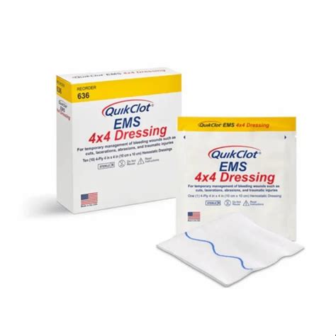 Quikclot Ems 4x4 Kaolin Based Hemostatic Combat Gauze For Clinical