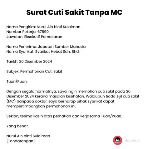 Surat Cuti Sakit Ni Contoh Ringkas Yang Korang Boleh Guna