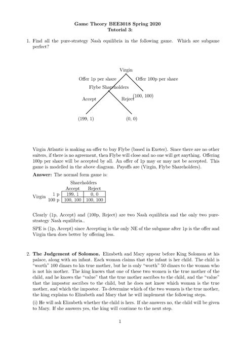 Tutorial 3 2020 Answers Game Theory Bee3018 Spring 2020 Tutorial 3 Find All The Pure
