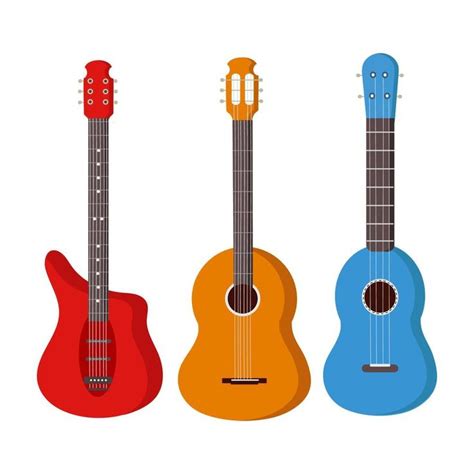 Set Of Three Guitars Of Different Colorsvector Isolated Objects For