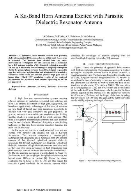 Pdf A Ka Band Horn Antenna Excited With Parasitic Dielectric Resonator Antenna