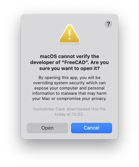 FreeCAD App Cannot Be Opened Because The Developer Cannot Be Verified