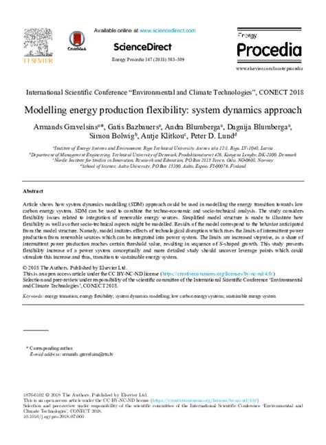 Pdf Modelling Energy Production Flexibility System Dynamics Approach