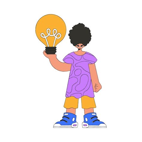 Premium Vector Stylish Guy Holds A Light Bulb In His Hands Idea Theme