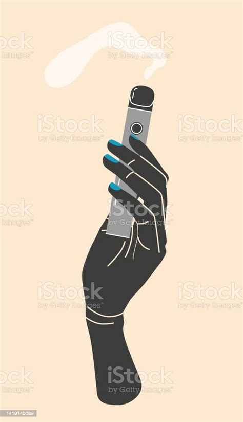 손을 잡고 Vape 컬러 일러스트레이션 전자 담배 및 Vape 개념 전자담배에 대한 스톡 벡터 아트 및 기타 이미지 전자담배