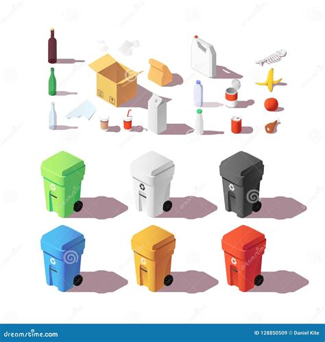 Isometric Set Of Colourful Trash Cans Sorting Garbage Bins Zero Waste