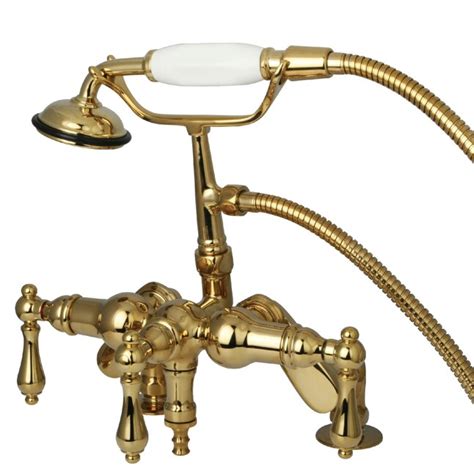 Kingston Brass Vintage Polished Brass 3 Handle Deck Mount Roman Low Arc