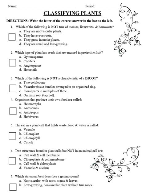 Classifying Plants Pdf Plants Leaf