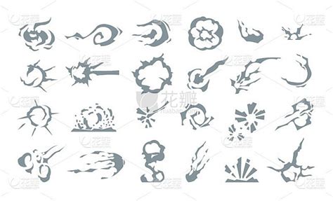 卡通运动效果。星火漫画环，魔术圈漩涡和速度踪迹。爆炸和热烟痕迹设置。云雾状的蒸汽和烟雾矢量气体流动隔