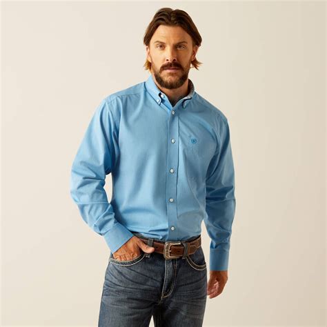Ariat Mens Big And Tall Blue Classic Fit Western Shirt Leanin Pole Arena