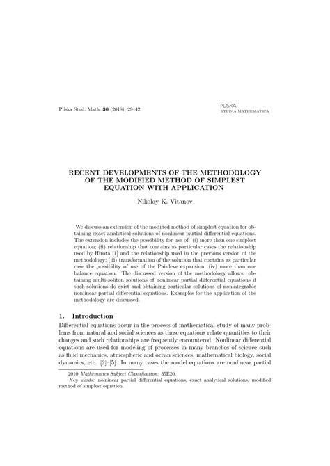 Pdf Recent Developments Of The Methodology Of The Modified Method Of Simplest Equation With