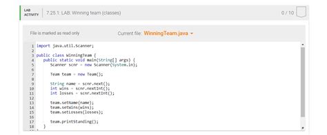 solved 7 25 lab winning team classes given main define