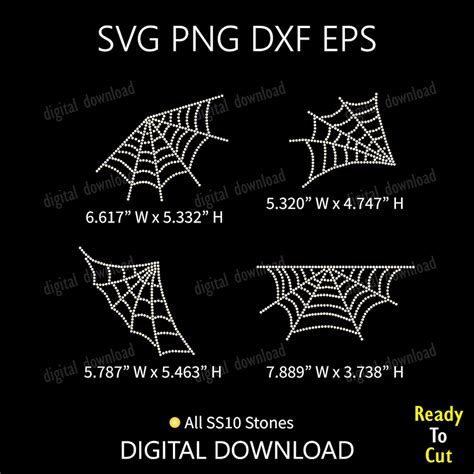 4 In 1 Spider Web Rhinestone Template Halloween Rhinestone Cricut Design Silhouette Spider