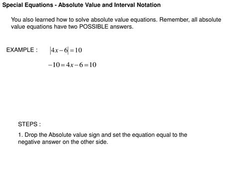 Ppt Special Equations Absolute Value And Interval Notation Powerpoint Presentation Id 4918692