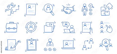 Doodle Line Icon Set Work Business Job Search Doodle Sketch Hand