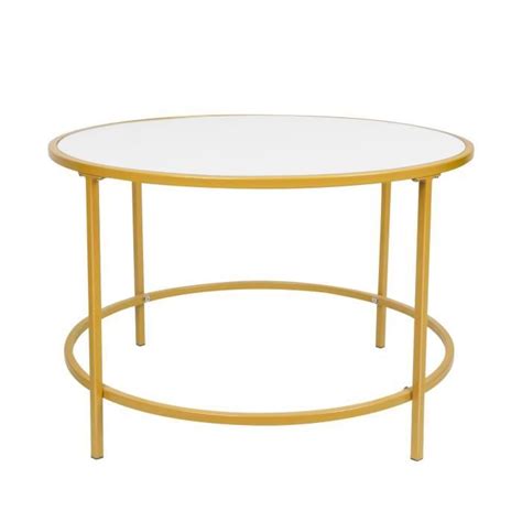 Table Basse Ronde HUOLE Plateau En Bois 70x70x45cm 2 Anneaux 4